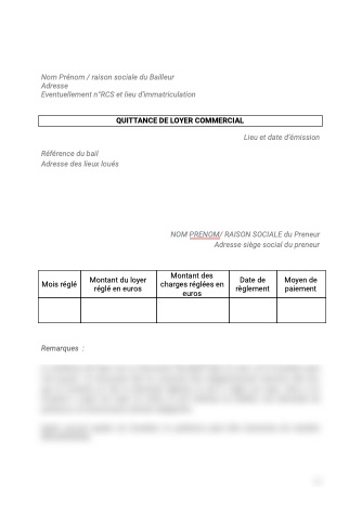 Quittance de loyer commercial - document et modèle à télécharger